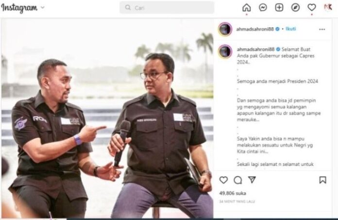 Ahmad Sahroni Tampilkan Foto Dirinya Dengan Anies Bawedan Calon